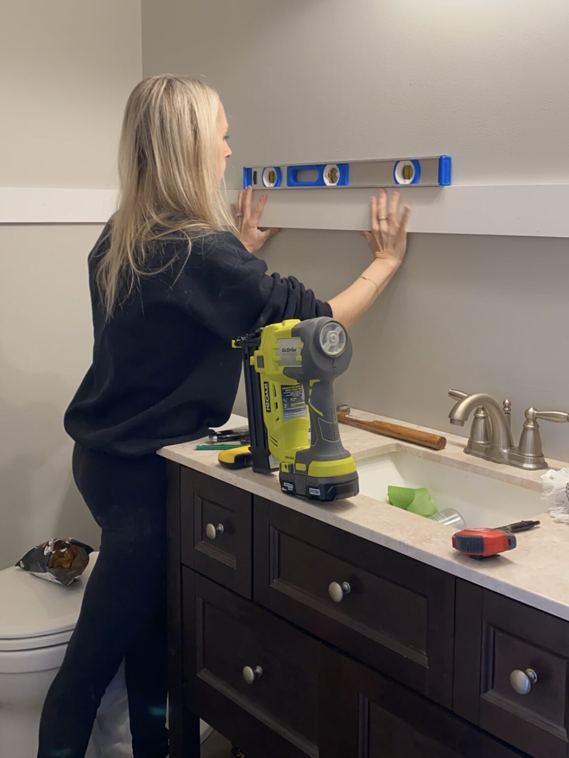 Half Bathroom Makeover with Vertical Shiplap Wall - Come Stay Awhile by Amanda Vernaci | Modern ...